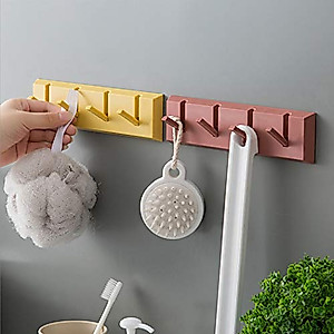 Hoshen 2PCS Non-Punch Hook Bathroom, Towel Rack, Household Wall-Mounted Coat Rack, Plastic Straight Hook - Crimson