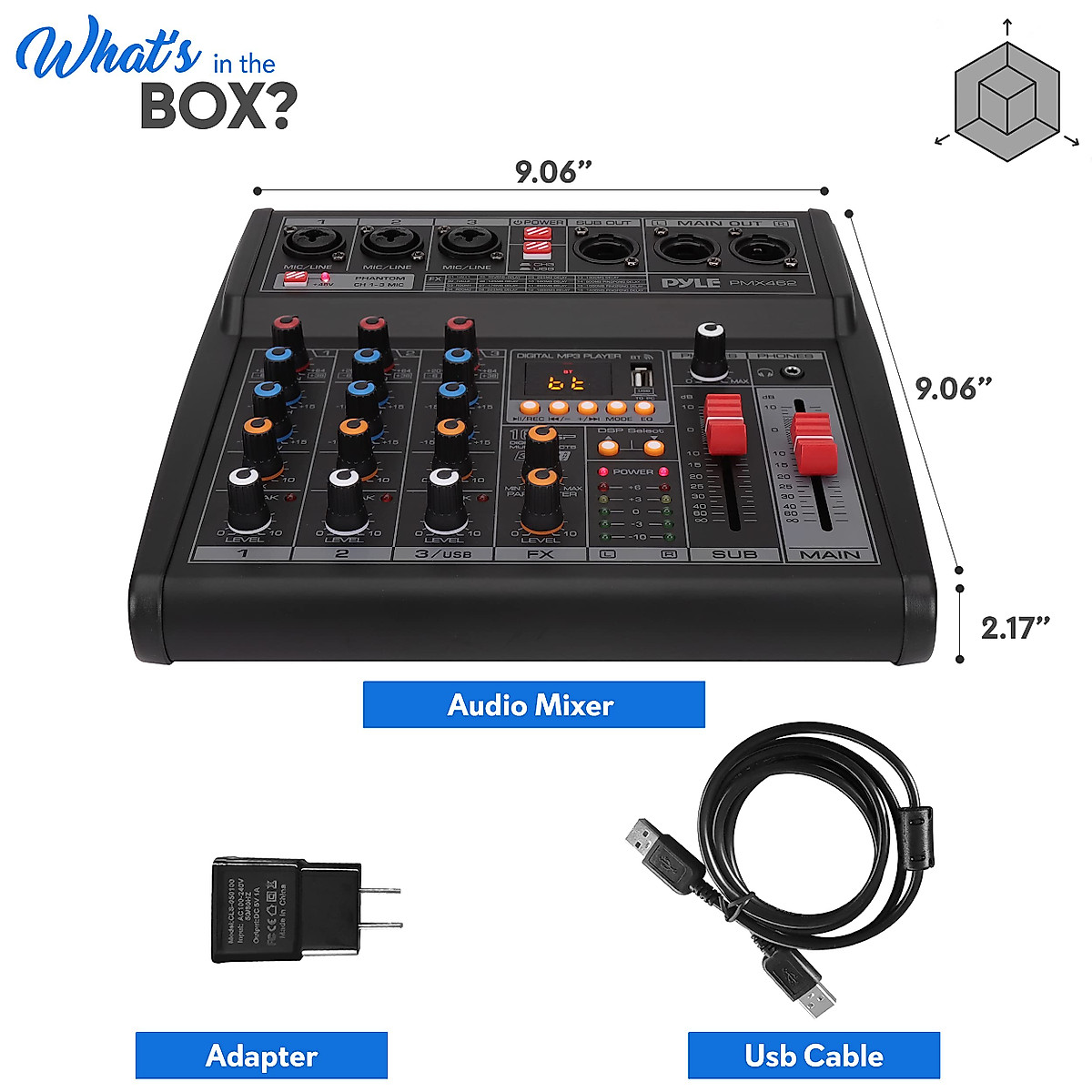 Pyle Professional Bluetooth DJ Audio Mixer - 3 - Channel DJ Controller Sound Mixer w/DSP 16 Preset Effects, USB Interface, 3 Mic/Line Input, Built-in FX Processor MP3 Player, Headphone Jack -PMX462