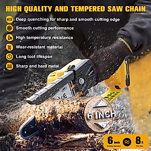 Cordless Power Chainsaw, for DeWALT 20V Max Lithium Battery 6-Inch Hand-held Mini Pruning Saw with Brushless Motor Replacement Chain Wood Cutting Tree Trimming Camping (Battery NOT Included)