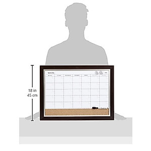 Quartet Combination Magnetic Whiteboard Calendar & Corkboard, 17" x 23" Combo Dry Erase White Board & Cork Bulletin Board, Perfect for Office, Home School Message Board, Wood Frame (22476)