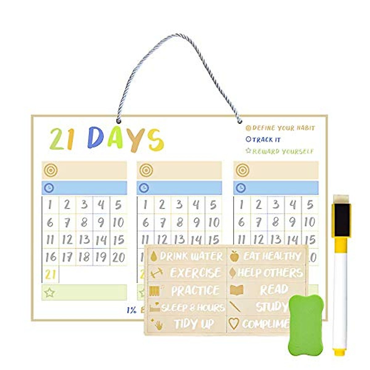 21 Days - Dry-Erase Habit Tracker to Build Good Habits and Routines - Hanging Chart