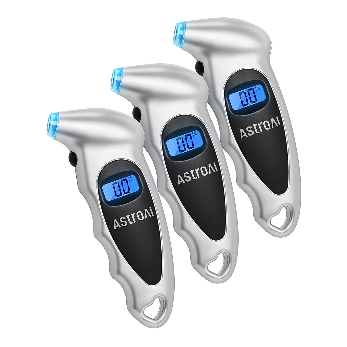 AstroAI 3 Pack Digital Tire Pressure Gauge 150 PSI 4 Settings for Car Truck Bicycle with Backlit LCD and Non-Slip Grip, Silver