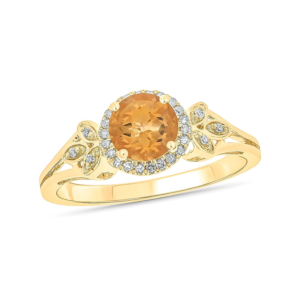 Cali Trove 1/10cttw White Diamond Accent and Gemstone Ring for Women in 10k Gold, Women's Gemstone & Diamond Ring, Fashion Ring with Choice of Gemstone in 10k Yellow Gold - Size 8