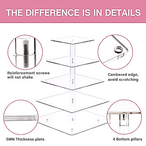 YestBuy Cupcake Stand – 5 Tier Premium Cupcake Holder – Acrylic Cupcake Tower Display – Cady Bar Party Décor –Acrylic Display for Pastry + LED Light String – Ideal for Weddings, Birthday (Pink)