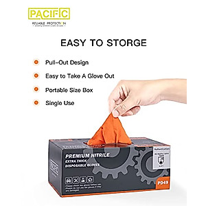 PACIFIC PPE Strength Nitrile Industrial Orange Gloves, 8 Mil, Diamond Texture Disposable Heavy-Duty, Powder Free, Large, 100 Count