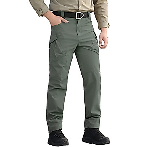 ReFire Gear Mens Summer Lightweight Quick Drying Sportswear Outdoor Pants Stretch Multi-Pockets Rip-Stop EDC Army Combat Work Tactical Pants, Army Green, 32W x 30L