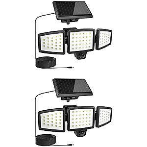 Solar Lights for Outside, WL5000 Motion Activated Security Lights, Separate Solar Panel, 3 Adjustable Head 270° Wide Lighting Angle, IP65 Waterproof Wall Lamp for Porch Yard Garage, 2 Packs