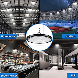 CheDux 200W UFO LED High Bay Light 4 Packs,20000LM High Bay LED Lights, 6500K Daylight White Ultra Thin LED Warehouse Lighting,IP65 Waterproof UFO Commercial Bay Lighting for Garage Workshop Gym