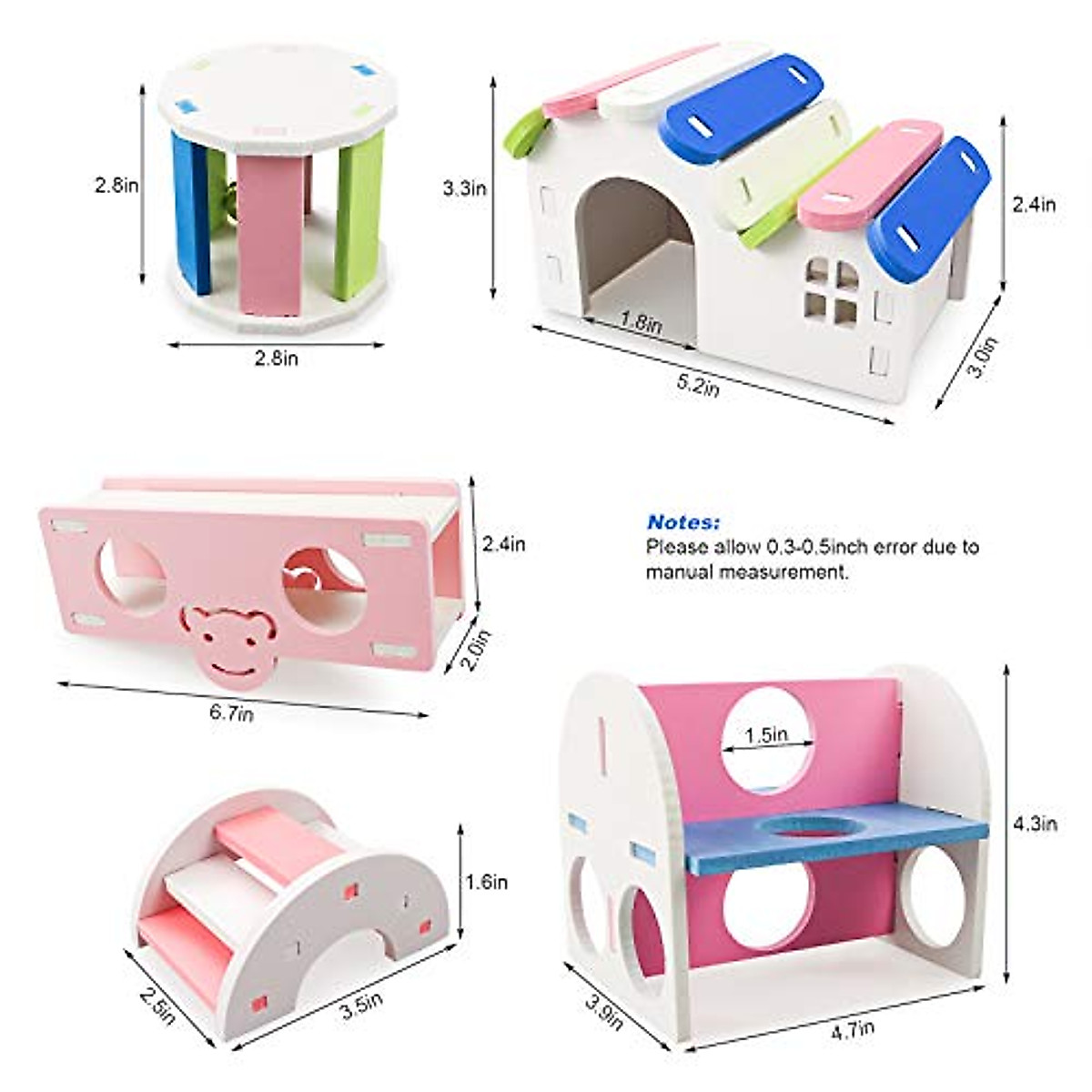 Bac-kitchen 5 Pcs Hamster Wooden Seesaw Tunnel Toy, Hamster Hide Playground Tubes and Tunnels Gym Exercise Fun Toy, Hamster Cage Accessories for Chinchilla Dwarf Hamster Gerbil Guinea Pig(H01)