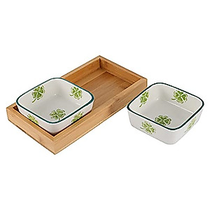 YARDWE Ceramic Snacks Plates Clover Pattern Fruits Nuts Dish St Patricks Day Party Tableware Shamrock Spice Sacue Dish for St Patricks Day Favors