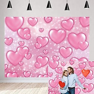 Pink Heart Backdrop Early 2000s Valentines Day Pink Love Glitter Romantic Photography Background Girl Baby Shower Birthday Party Decorations 7x5FT