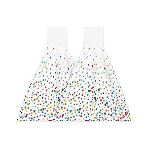 Colorful Texture Kitchen Towels with Hanging Loop 2 Pack, Absorbent Hand Towels for Bathroom, Gradient Watercolor Polka Dot White Hand Kitchen Towel Tea Bar Dish Cloths Tie Towel 18"x14"
