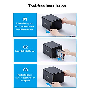 ORICO 5 Bay Raid Hard Drive Enclosure USB C Magnetic Aluminum HDD Enclosure with Fan for 3.5inch All SATA HDD Support 7 RAID Modes, Storage Expansion Up to 80TB for Office and Home- NS500RC3