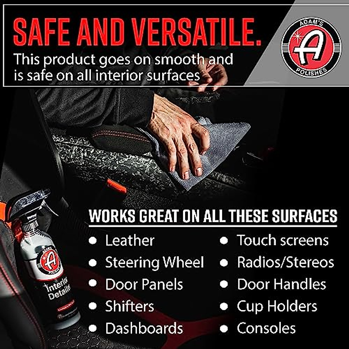 Adam's Interior Detailer (16oz) - Total Car Interior Cleaner, Protectant & Dressing | All Purpose Cleaner & Leather Conditioner | Vinyl, Dashboard, Screen, Seat Cleaner & More