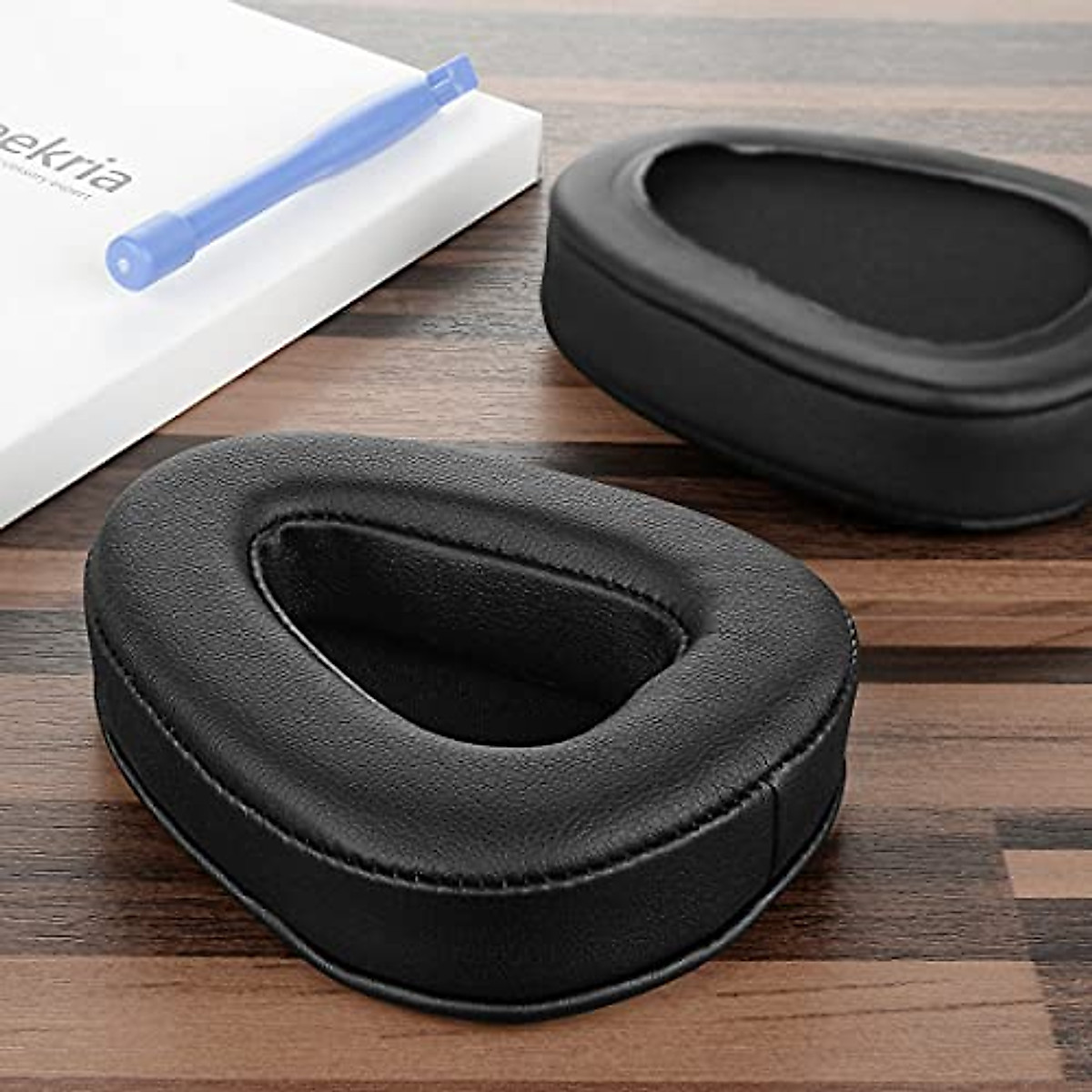 Geekria QuickFit Protein Leather Replacement Ear Pads for Skullcandy Aviator, Aviator 2, Aviator2.0 Headphones Ear Cushions, Headset Earpads, Ear Cups Repair Parts (Black)