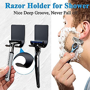 Fotosnow Black Razor Holder for Shower 6.6lb(Max) Shaver Holder Hanger Wall Adhesive Shower Hooks Stand Stainless Steel Utility Hook Bathroom Kitchen Organizer-4 Packs