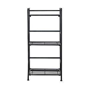 Flipshelf Folding Metal Bookcase-Small Space Solution-No Assembly-Home, Kitchen, Bathroom and Office Black, 3 Shelves, Narrow