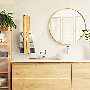 DRDINGRUI Bathroom Wall Towel Rack, Bamboo Bath Towel Holder for Towel Storage, Wall Mounted Rack