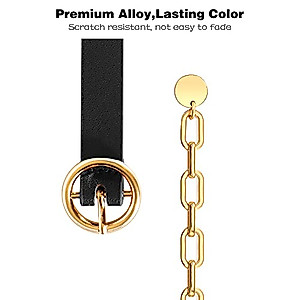 SANSTHS Women Chain Belt, Skinny Faux Leather Waist Belt with Gold Alloy O -Ring Pin Buckle for dress Summer S,Black
