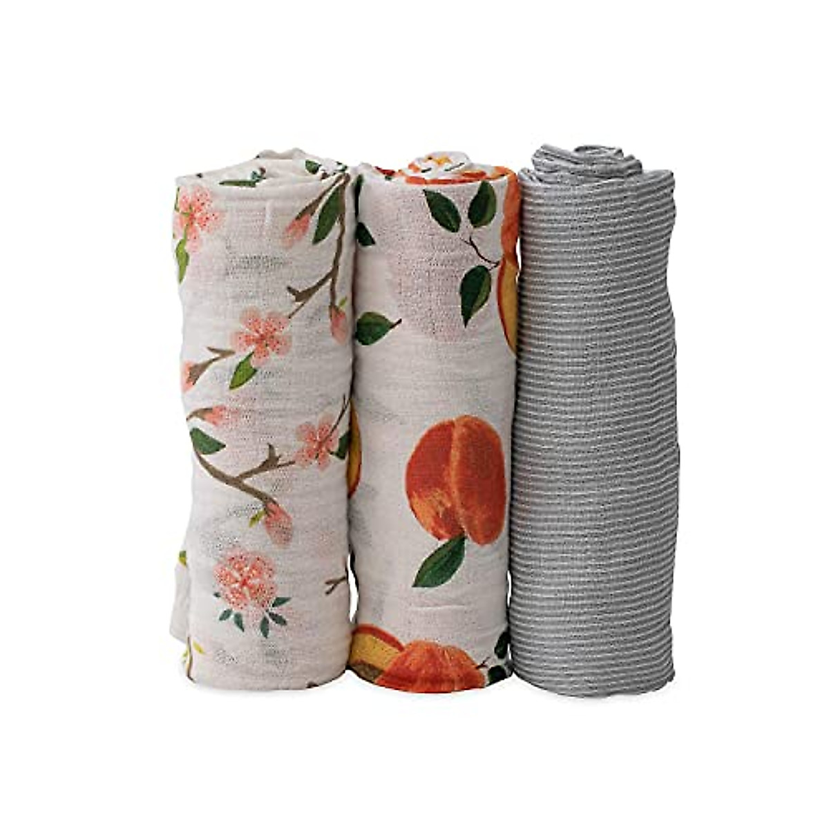 Red Rover Kids Cotton Muslin Swaddle - 47” x 47”- 100% Cotton – Machine Washable – Softer with Every Wash – Playful Designs - Soft, Breathable & Lightweight – Unisex - 3 Pack (Peachy)