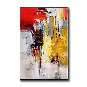 BAWHO Abstract Oil Painting Handmade Gold Foil Golden Red Mural Art Cuadros Canvas Painting Large Sofa Decoration,31inx47in,No Frame