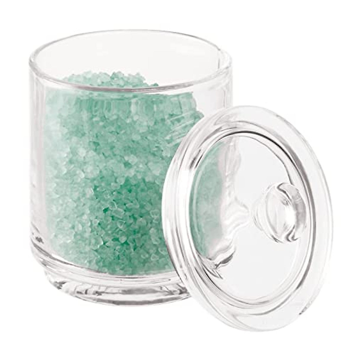 mDesign Glass Apothecary Storage Canister Holder Jar for Bathroom Vanity Cabinet or Counter Organization - Holds Cotton Swabs, Bath Salts, Makeup, Hair Accessories - Joli Collection - Clear