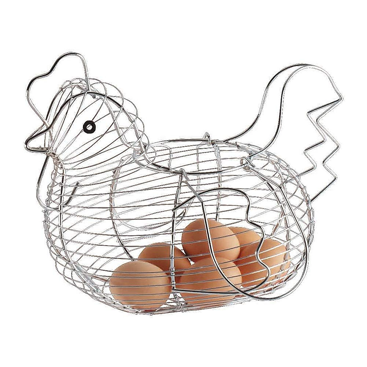 1 Metal Wire Egg Basket with Handle, Chicken Shaped Egg Collection Storage Basket Portable and Practical Food Storage Basket