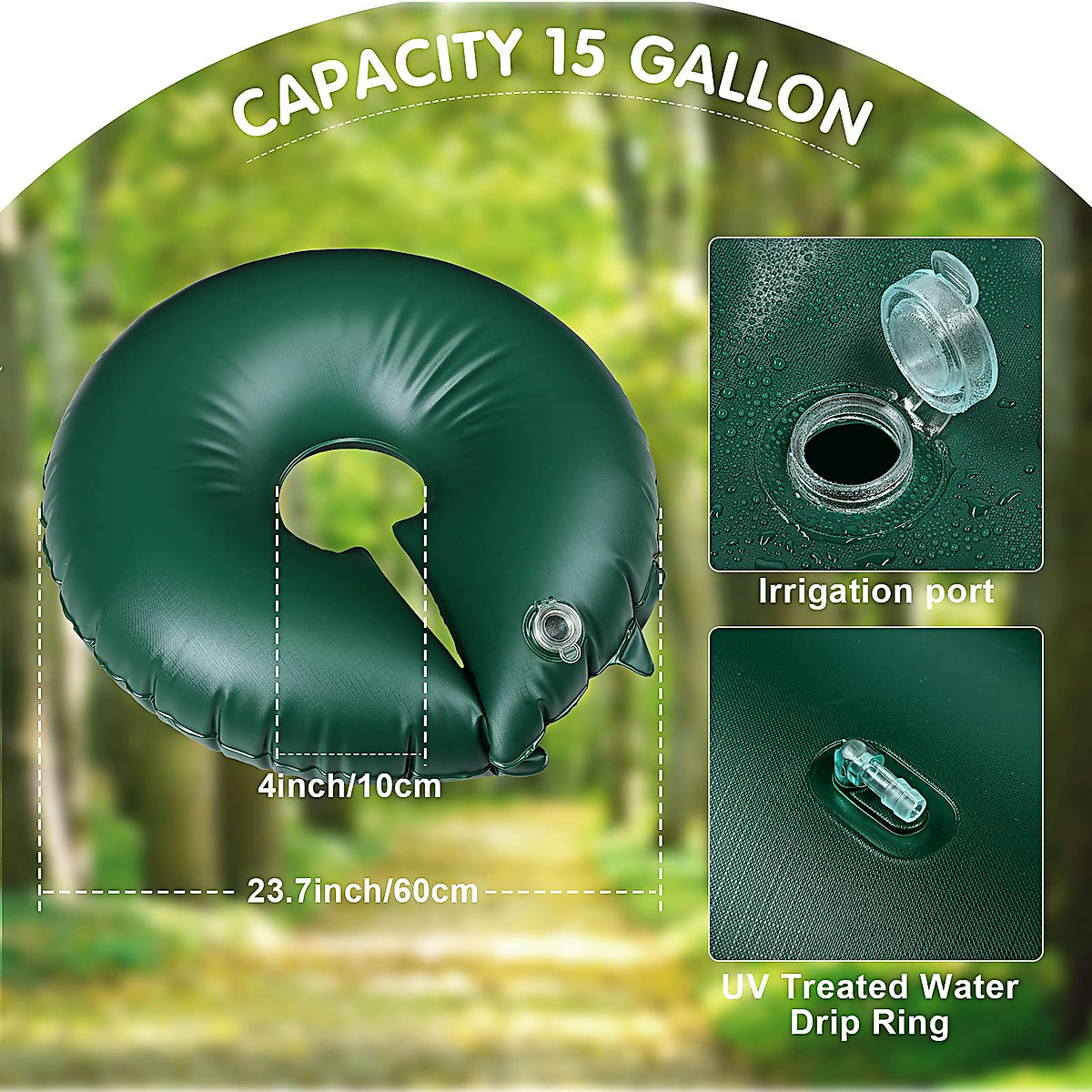 Tree Watering Ring Tree Watering Bag Slow Release PVC Drip Irrigation Water Pouch Automatic Drip System for Planting Gardening Trees and Shrubs, Green (4 Pack, 10 Gallon)