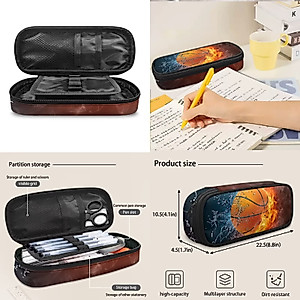Glomenade Flame Water Basketball Lunch Bags Reusable Thermal Lunch Pouch Sack Fire Ice Ball Schoolbags Bookbags with Pencil Bag Snacks Organizer Back to School