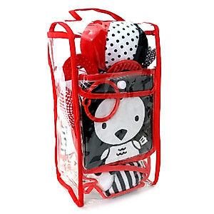 Genius Baby Toys | Brilliant Beginnings Infant Toys Gift Set and Bundle, 6 ct Includes Teether, Rattle, Jingle Ball, Rattle Booties, Cloth Book and Flashcards