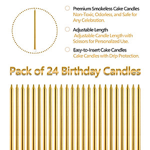 LITAUS, Cake Candles - Gold, 24 Count | Birthday Candles for Cake | Sparkler Candles for Birthday Cake | Happy Birthday Candles | Cake Candles for Cake Decorations, Birthday Parties, Weddings
