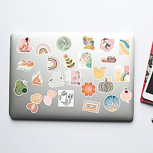 Diuyose 200Pcs Boho Stickers, Aesthetic Stickers for Water Bottles, Vinyl Waterproof Scrapbook, Laptop, Phone, Decorative Gifts Kids, Teens, Adults Yellow we-89