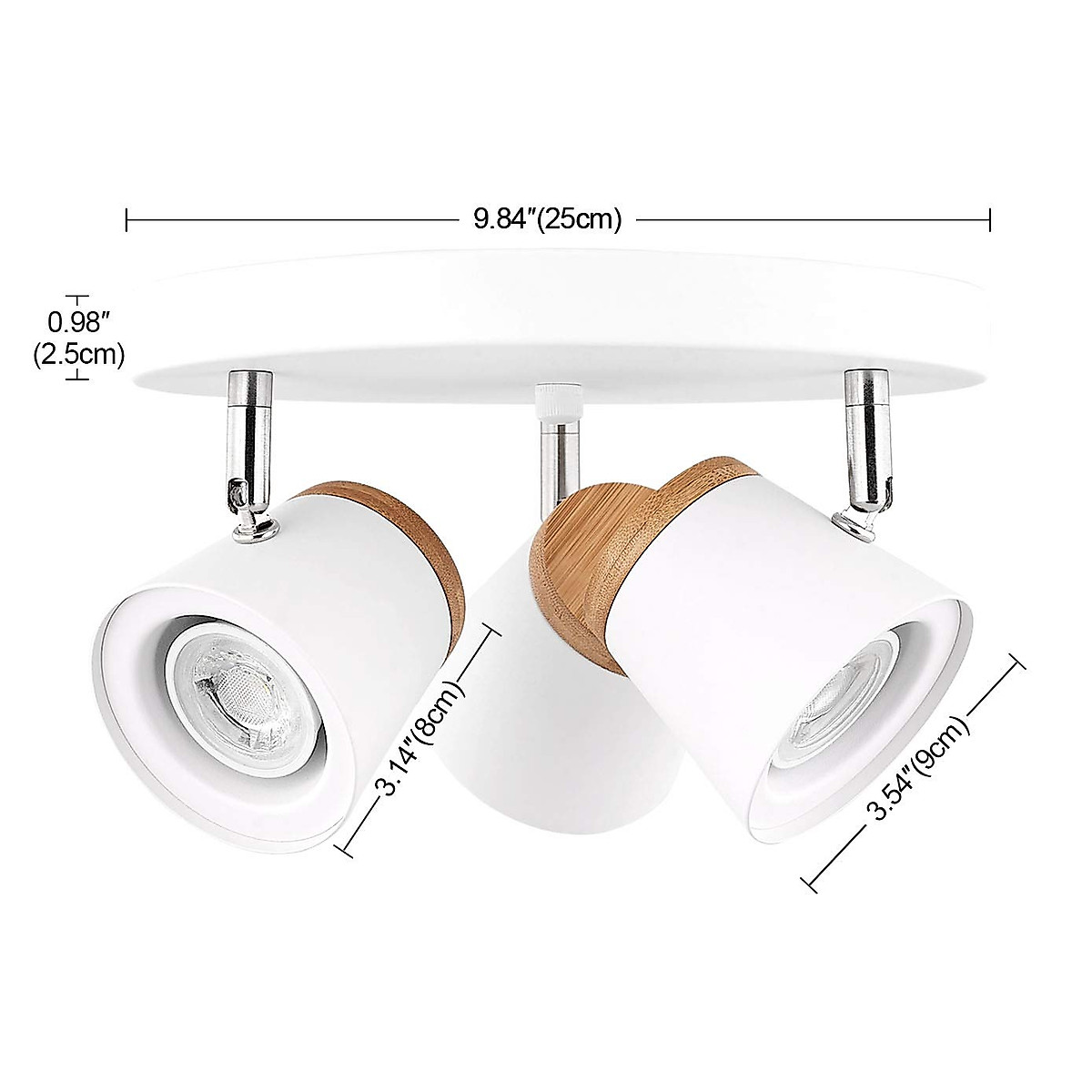 TeHenoo White Ceiling Light Fixtures 3-Light,Natural Wood Finish,Directional Spotlights, GU10 Socket Track Lighting for Hallway, bedrooms, Foyer, Kitchen, Living Room