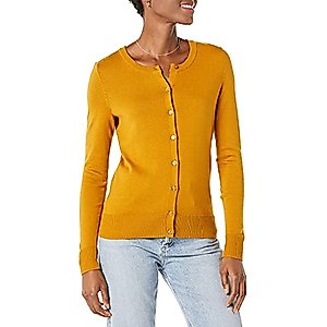 Amazon Essentials Women's Lightweight Crewneck Cardigan Sweater (Available in Plus Size), Tobacco Brown, XX-Large