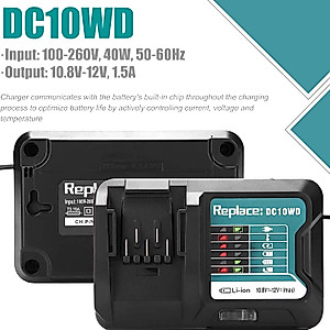 2X BL1021B Battery 12V 2Ah with Charger DC10WD, Replace for 12V Makita Battery BL1021B BL1016 BL1041B 197339-1 197406-2 BL1040 BL1040B BL1015B BL1040 / MP100DZ CG100D JR103DZ DF333DZ TD110D HR140DZ