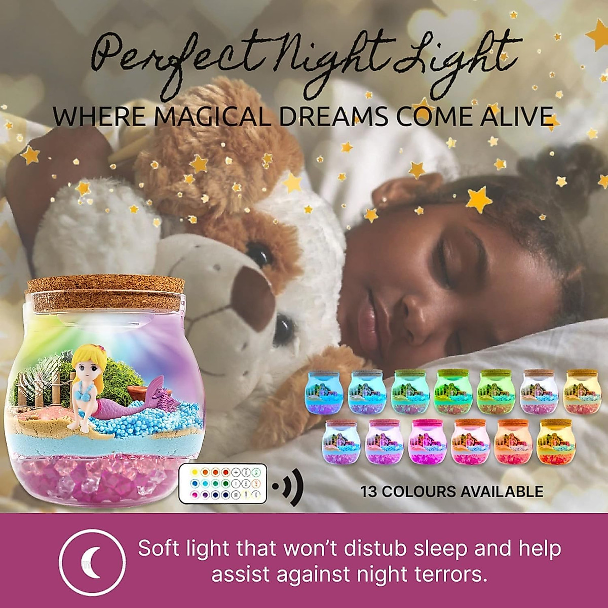 Mermaid Light Up Terrarium Kit for Kids I DIY Mermaid Toys Craft Kits for Kids I Night Light for Kids Crystal Growing Kit I Terrarium Jar for Kids I Birthday Gifts for Girls Age 4-12