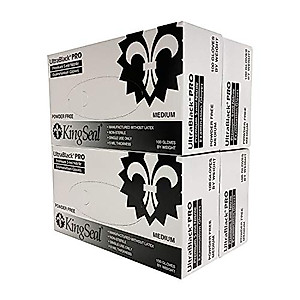 KingSeal UltraBlack-PRO Medium Nitrile Medical Grade Exam Gloves, Black, 5 MIL, Textured Fingertips - 1 Box of 100 Gloves