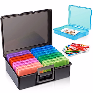 Gaevenwin Photo Storage Box for 4x6 Pictures,Craft Organizer Storage Box with 16 Inner Cases Colorful,Portable Box for Photo Stickers Craft Seed
