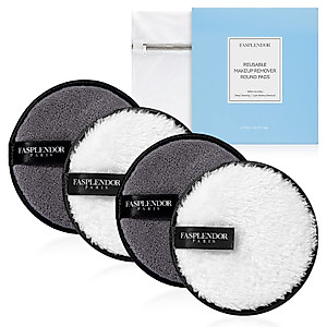 FASPLENDOR Reusable Makeup Remover Pads, Washable Microfiber Remover Pads + Built-in Sponge for Makeup Remover | Facial Cleansing | Body Exfoliating; Dual Texture, Large Size, 4 Count + Laundry Bag…