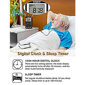 ZHIWHIS Portable Radio, AM FM Receiver with Sleep Timer, Rechargeable Stereo Radios with Digital Clock, DSP Tuner with Preset Function Pocket Walkmen for Walking Travel