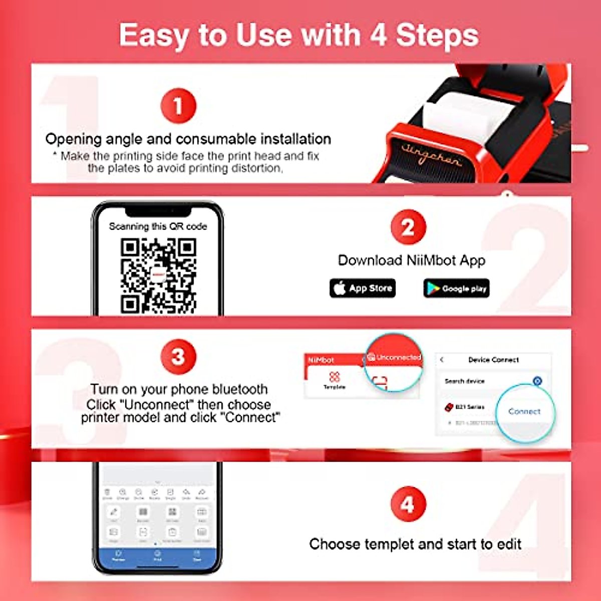 Smart Label Maker B21 with 230 Labels Bluetooth Thermal Price Barcode Label Printer Mailing Address Labels Machine Compatible with Android & iOS Applied to Organization Home Office Business (Red)