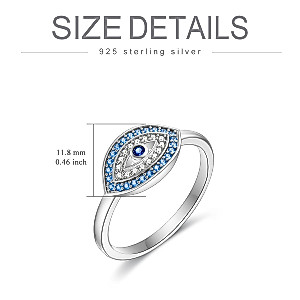 PELOVNY Evil Eye Ring Sterling Silver 925 - Turkish Evil Eye Ring - Light Blue CZ All Seeing Eye Rings For Women Size 8