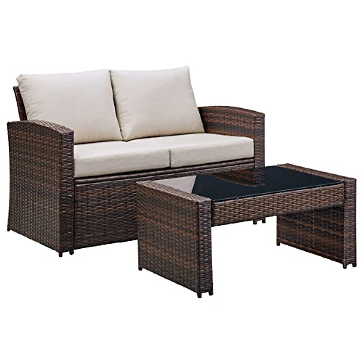 Signature Design by Ashley East Brook Outdoor Wicker Loveseat with Table Set, Brown