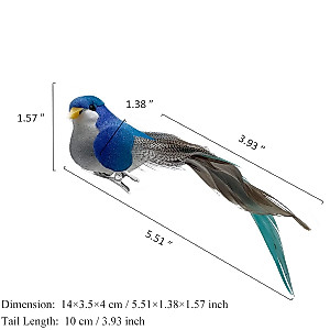 LWINGFLYER 12pcs Clip on Artificial Simulation Foam Birds Feather Long Tail Feather Fake Birds for Craft Home Ornaments Garden Wedding Decoration Embellishing 12cm/4.7inch