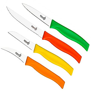 Slitzer Germany 4-Piece Kitchen Knife Set - German Stainless Steel Blades & Colorful Handles - Utility, Paring, Vegetable, & Beak Carving Knives