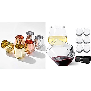 JBHO Stemless Wine Glasses Set of 12, Drinking Cups, 10Oz Diamond Shaped Unique Wine Glass with Gift Box for Serving White Wine, Red Wine, Cocktail, Whiskey, Bourbon, Cool Water, Gift For Housewarming