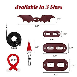 Mogoko Christmas Lizard Leash Bearded Dragon Harness Bat Wing Bowler hat Red Bow Tie Adjustable (S,M,L) Leather Reptile Lizard Leash for Gecko, Iguanas,Lizard Amphibians and Small Pet Animals Brown