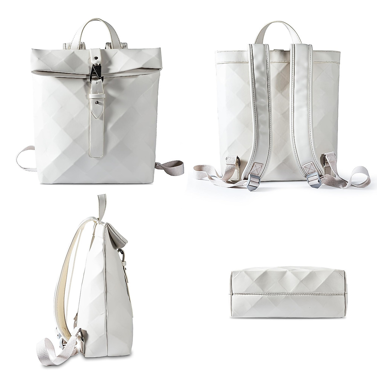 Milan Chiva Geometric Backpack Purses for Women Holographic School College Anti-Theft Travel Rucksack Ladies Shoulder Bookbag MC2-1022BG, Beige