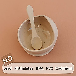 Tooshka Silicone Suction Baby Bowl & Spoon - Suction Bowls for Baby Led Weaning - BPA Free - Baby Feeding Set (Speckled Clay)