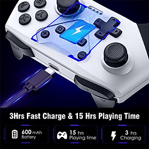 Switch Controller, Wireless Switch Controller for Switch/Switch Lite/Switch OLED, Extra Switch Controller with Paddles, Programmable Switch Remote Control with Back Buttons,Wake-up,Turbo-White